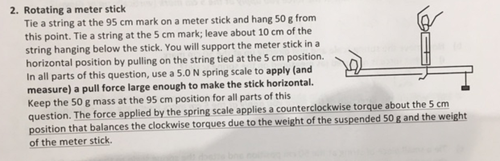 2. Rotating a meter stick Tie a string at the 95 cm | Chegg.com