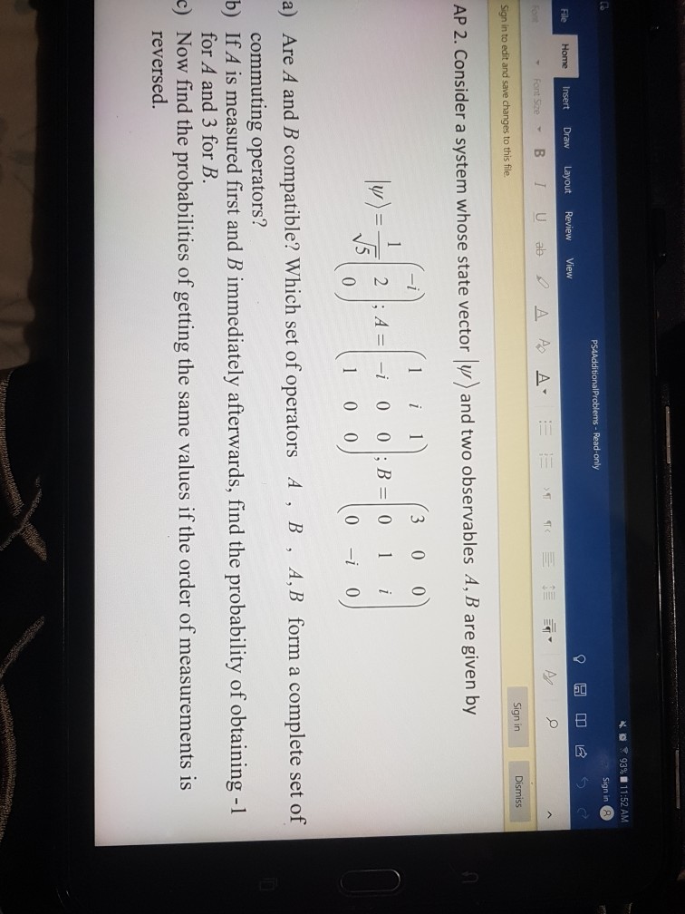 Solved 93% . 1 1:52 AM Sign in Insert Draw Layout Review | Chegg.com