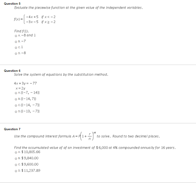 Solved Question 5 Evaluate the piecewise function at the | Chegg.com
