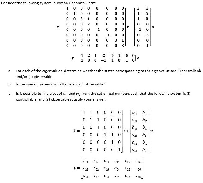 Solved Consider the following system in Jordan-Canonical | Chegg.com