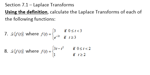 Solved Laplace Transforms Using the definition, calculate | Chegg.com