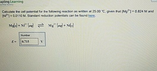 Solved apling Learning = 0.824 M and Calculate the cell | Chegg.com