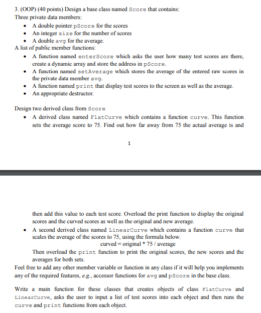 Solved 3. (OOP) (40 points) Design a base class named Score | Chegg.com