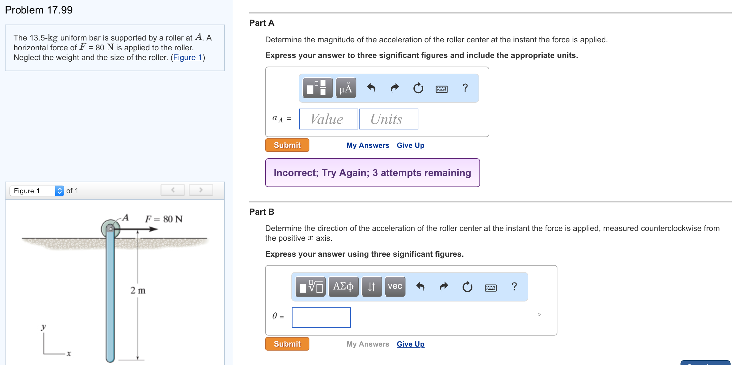 Solved The 13.5-kg uniform bar is supported by a roller at | Chegg.com
