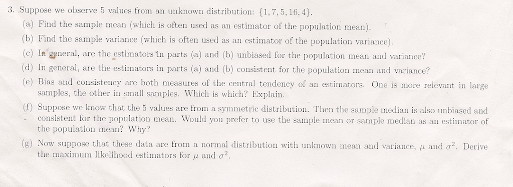 Solved Suppose we observe 5 values from an unknown | Chegg.com