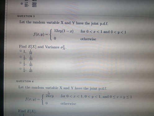 Solved QUESTION 3 Let the random variable X and Y have the | Chegg.com