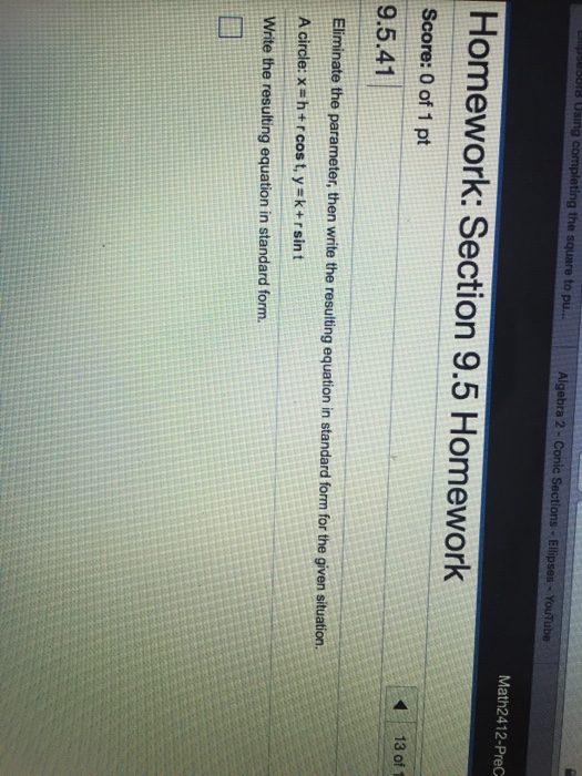 Solved Eliminate the parameter, then write the resulting | Chegg.com