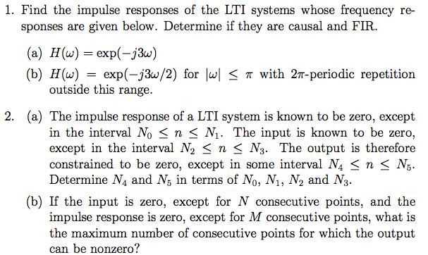 Solved Find the impulse responses of the LTI systems whose | Chegg.com