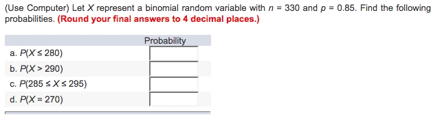 Solved (Use Computer) Let X represent a binomial random | Chegg.com