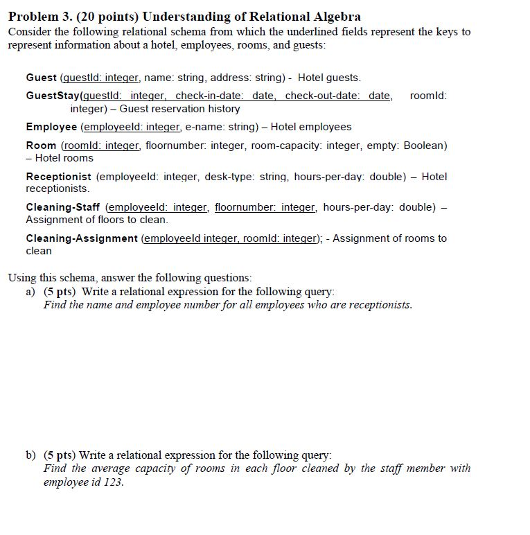 Solved Problem 3. (20 points) Understanding of Relational | Chegg.com