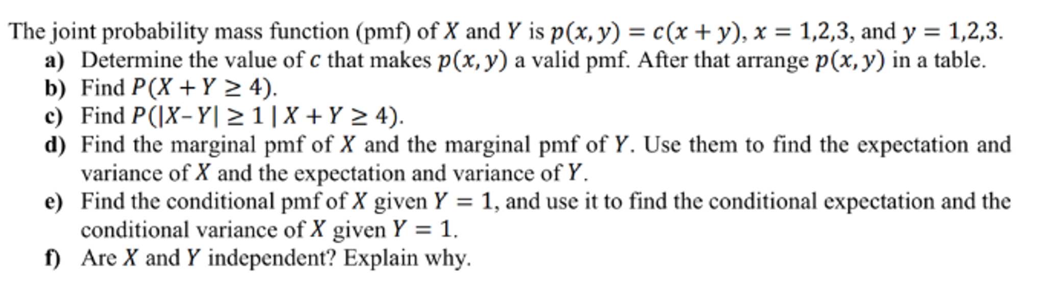 Solved The joint probability mass function (pmf) of X and Y | Chegg.com