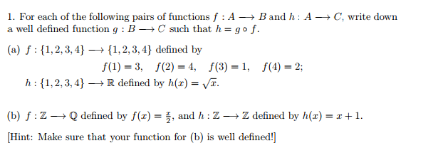 Solved For each of the following pairs of functions f: A | Chegg.com