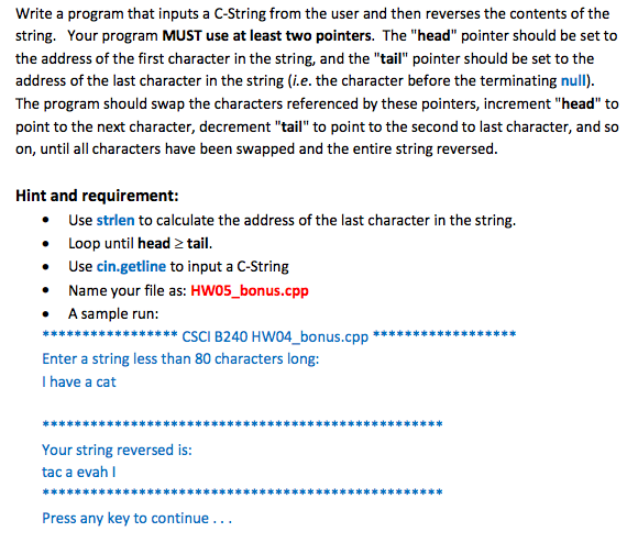 Solved Write a program that inputs a C-string from the user | Chegg.com