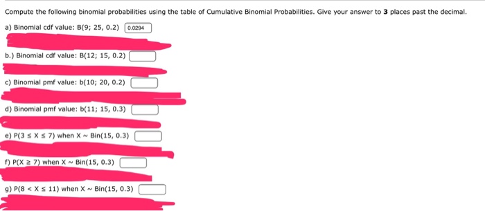 Solved Compute the following binomial probabilities using | Chegg.com