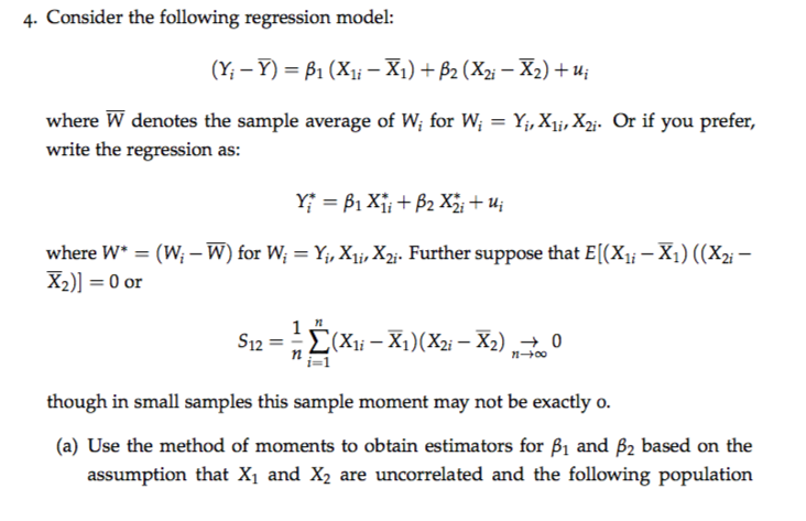 Solved 4. Consider the following regression model: where W | Chegg.com