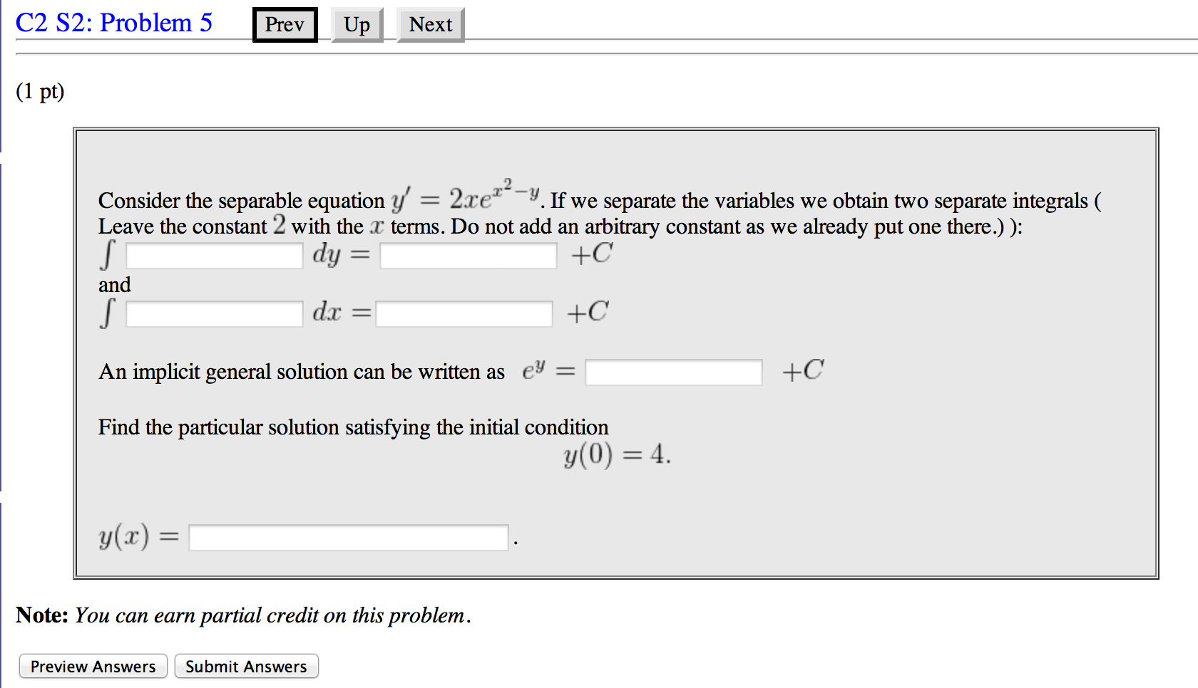 Solved Consider the separable equation y' = 2xex2-y. If we | Chegg.com