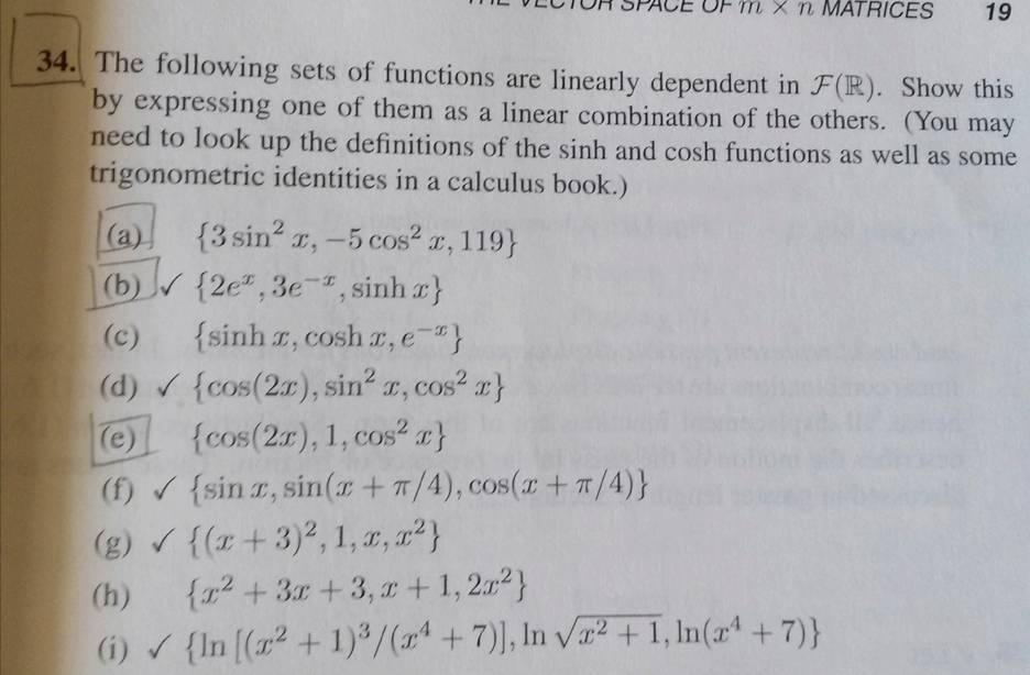 Solved The following sets of functions are linearly | Chegg.com