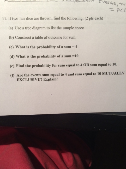 Solved If two fair dice are thrown, find the following: Use | Chegg.com