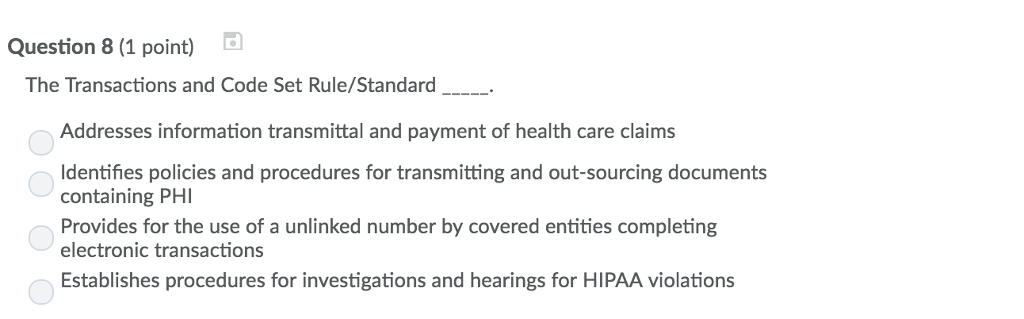 Solved Question 8 (1 point) The Transactions and Code Set | Chegg.com