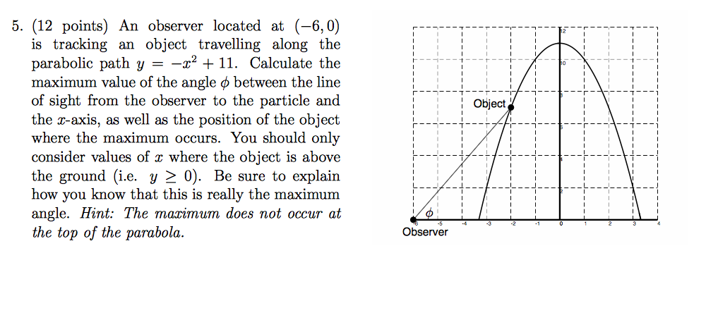 Solved 5. (12 points) An observer located at (-6,0) is | Chegg.com