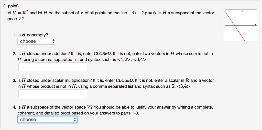 Solved 1 point Let V-R2 and let H be the subset of V of all | Chegg.com