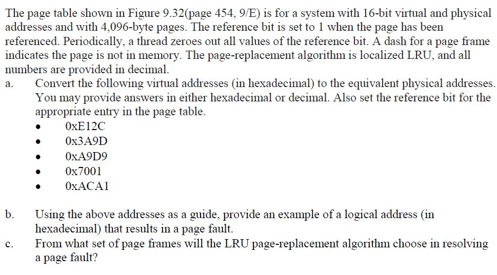 Solved The page table shown in Figure 9.32(page 454.9/E) is | Chegg.com