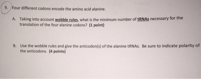 Solved 9. Four different codons encode the amino acid | Chegg.com