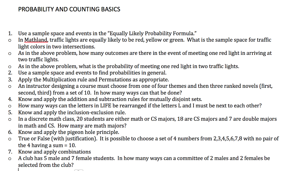 PROBABILITY AND COUNTING BASICS 1. o Use a sample | Chegg.com