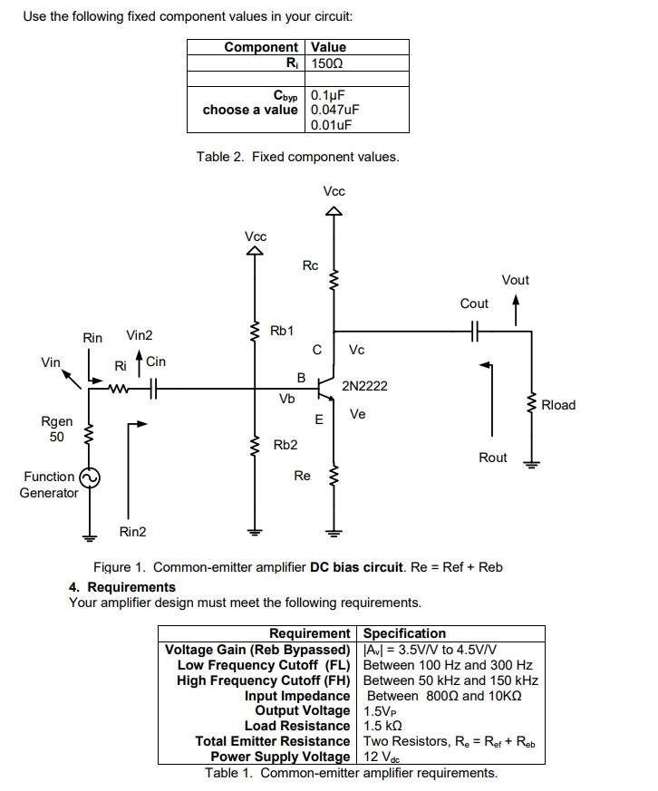 Solved Use the following fixed component values in your | Chegg.com