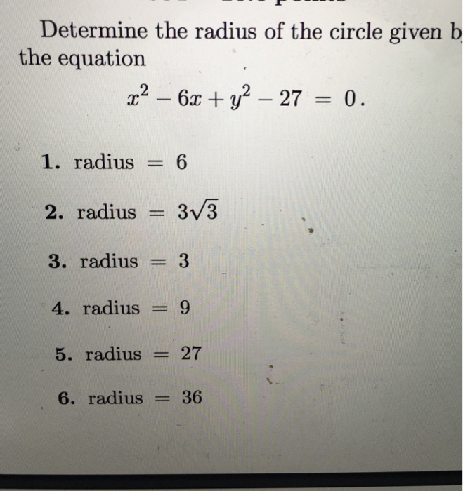 Solved Determine the radius of the circle given b the | Chegg.com