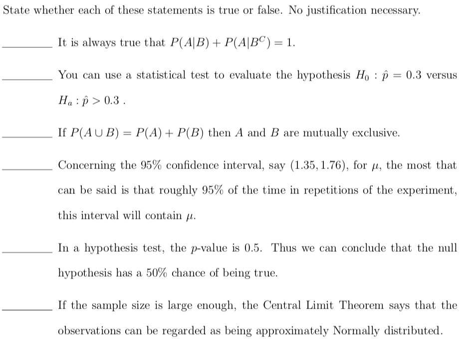 Solved State whether each of these statements is true or | Chegg.com
