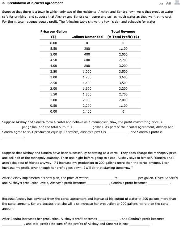 Solved 2 Breakdown Of A Cartel Agreement Aa Aa Suppose That Chegg