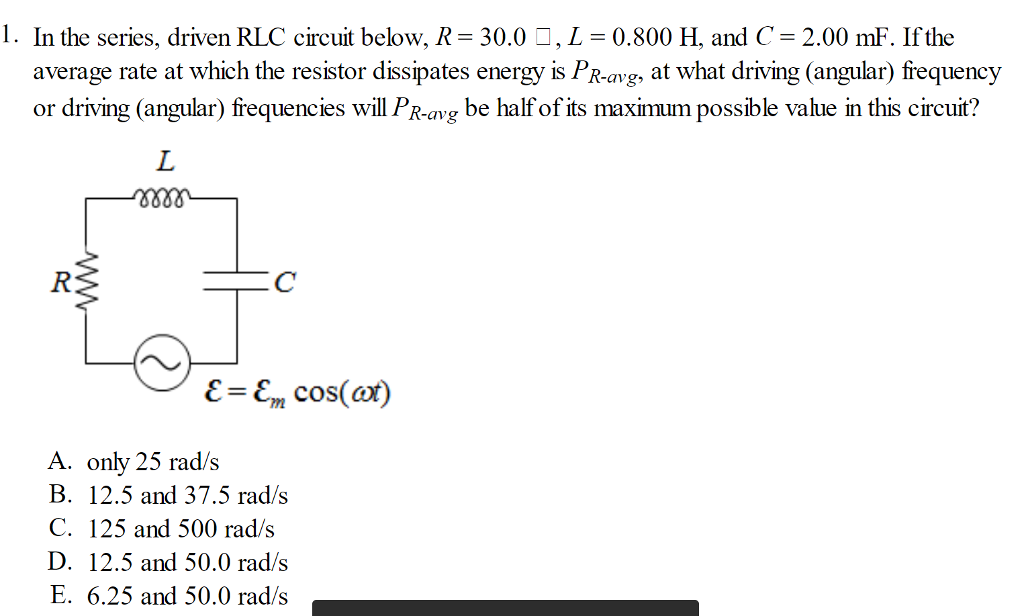 Solved In the series, driven RLC circuit below, R = 30.0, L | Chegg.com