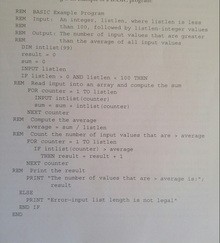 Solved progran REM BASIC Example Program REM Input: An | Chegg.com