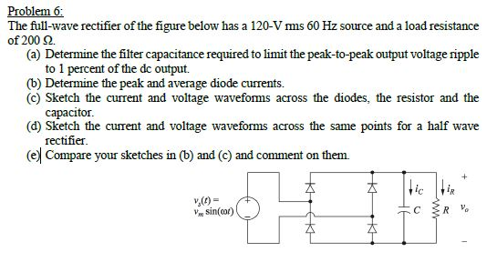 Solved Problem 6 The full-wave rectifier of the figure below | Chegg.com