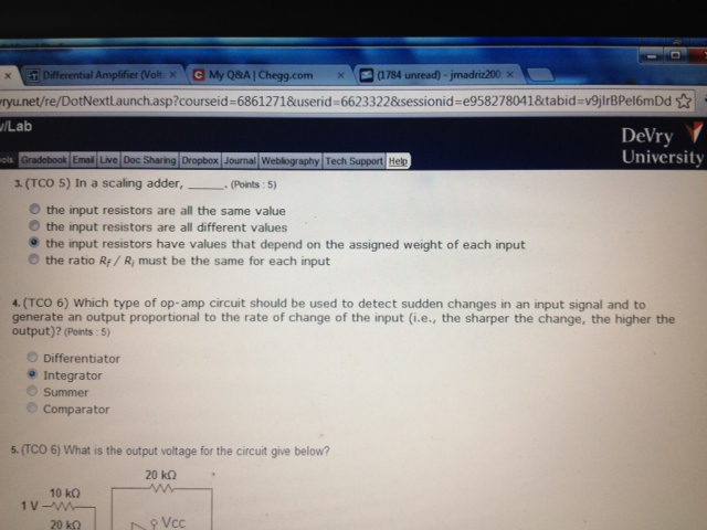 Solved (TCO 5) In a scaling adder, the input resistors are | Chegg.com