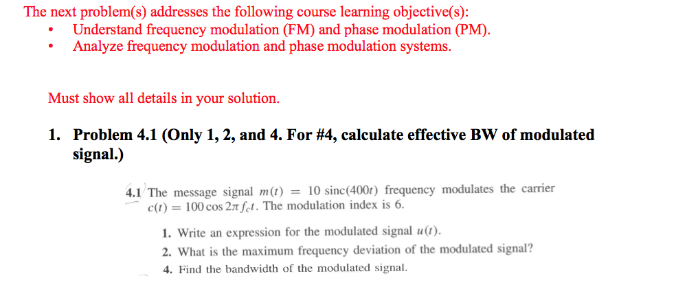 Solved Calculate effective BW of modulated signal.) The | Chegg.com