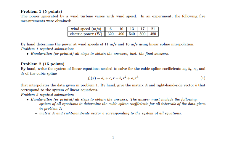 Solved The power generated by a wind turbine varies with | Chegg.com