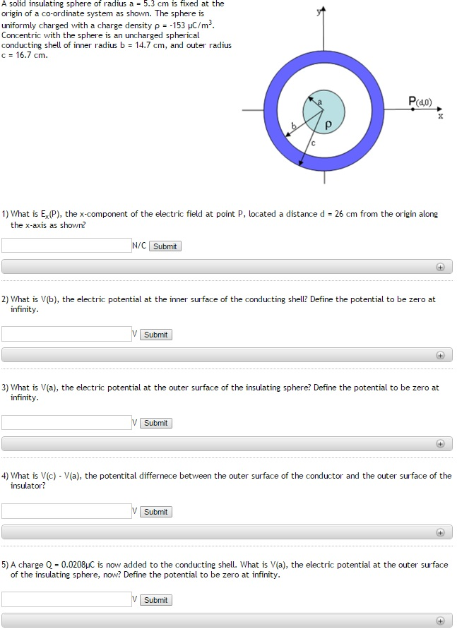 Solved A solid insulating sphere of radius a = 5.3 cm is | Chegg.com