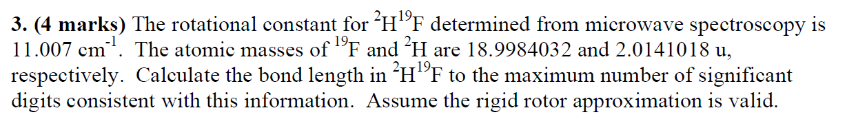 Solved The rotational constant for ^2 H ^ 19 F determined | Chegg.com