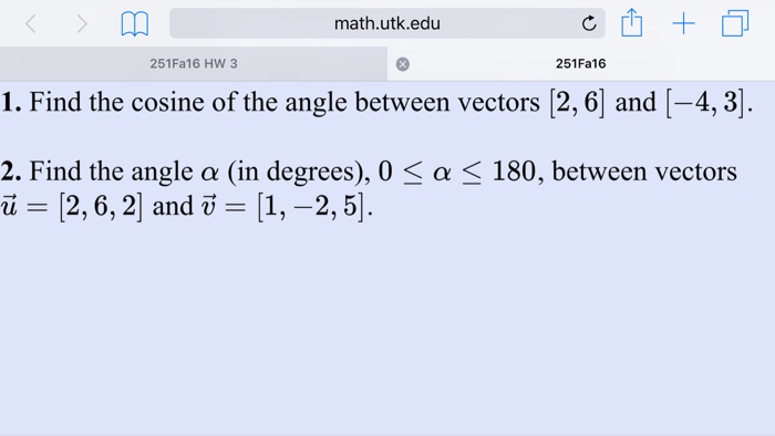 Solved Find the cosine of the angle between vectors [2, 6] | Chegg.com