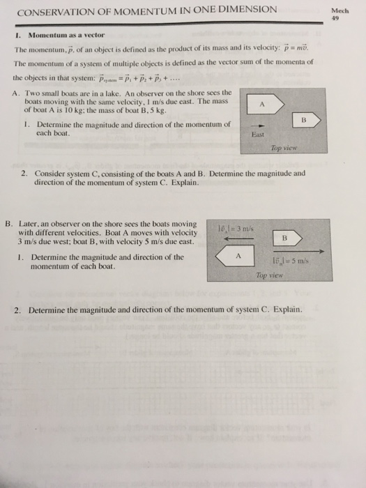 Solved CONSERVATION OF MOMENTUM IN ONE DIMENSION Momentum | Chegg.com