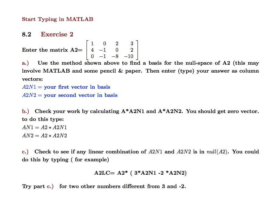 Start Typing in MATLAB 8.2 Exercise 2 Enter the | Chegg.com