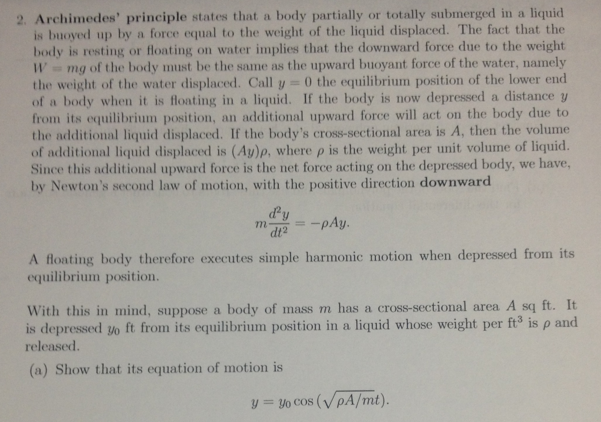 Solved Archimedes' principle states that a body partially or | Chegg.com