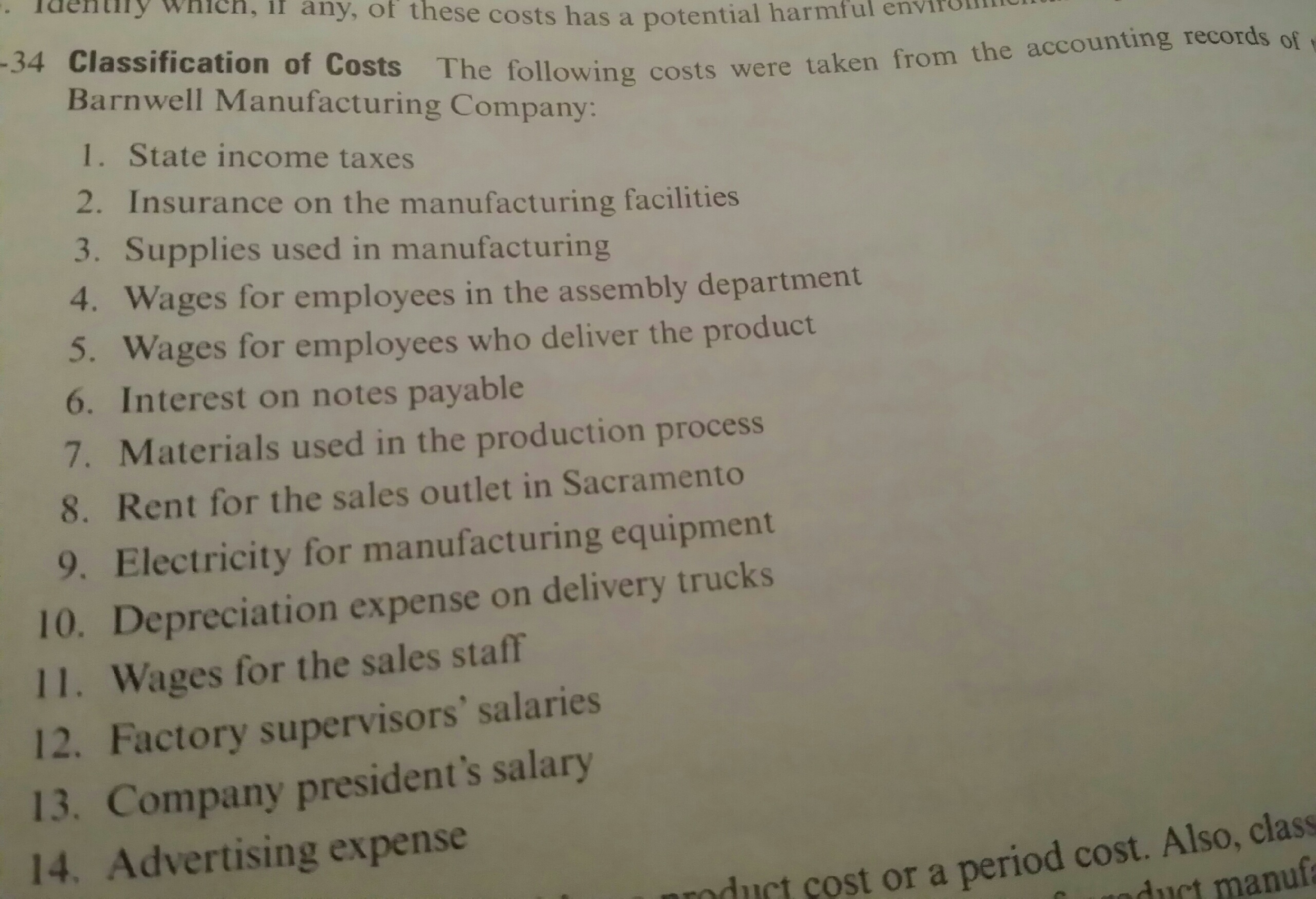 Solved Please classify each item as either a product cost or | Chegg.com