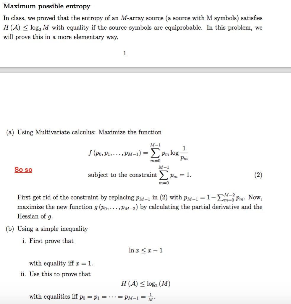 In class, we proved that the entropy of an M-array | Chegg.com