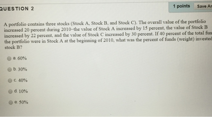 Solved A portfolio contains three stocks (Stock A. Stock B. | Chegg.com