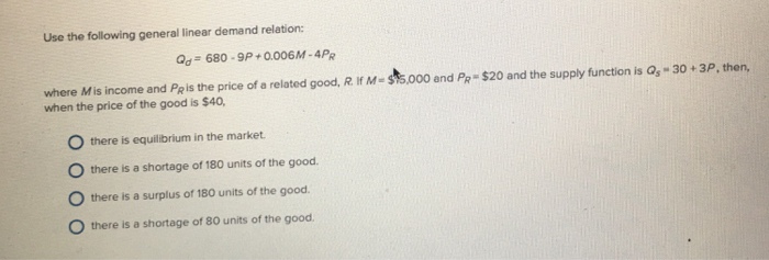 Solved Use the following general linear demand relation: Od | Chegg.com