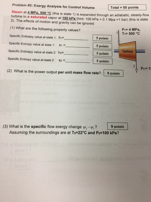 Solved Problem #2: Exergy Analysis for Control Volume T | Chegg.com