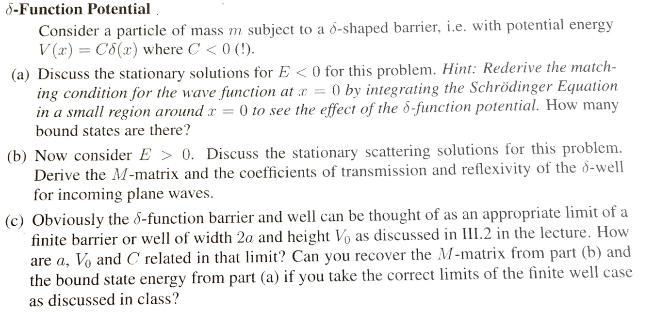 Delta-Function Potential Consider a particle of mass | Chegg.com